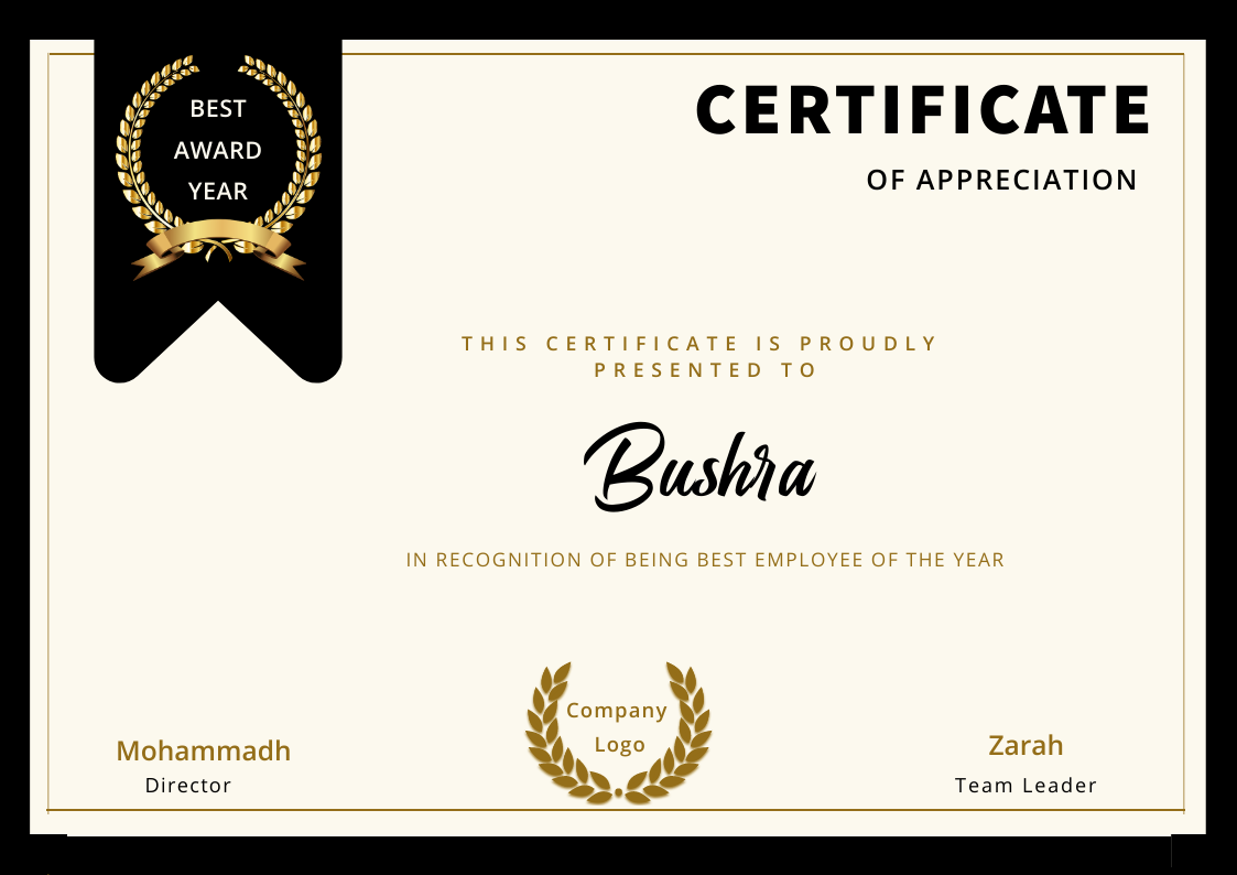 Awards & Appreciation Certificate Design Challenge 2021 | Designhill Studio