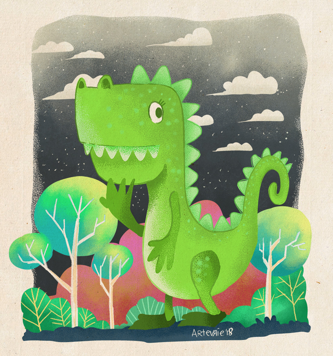 Cute T-Rex Illustration By Drawdrainer 106614 - Designhill